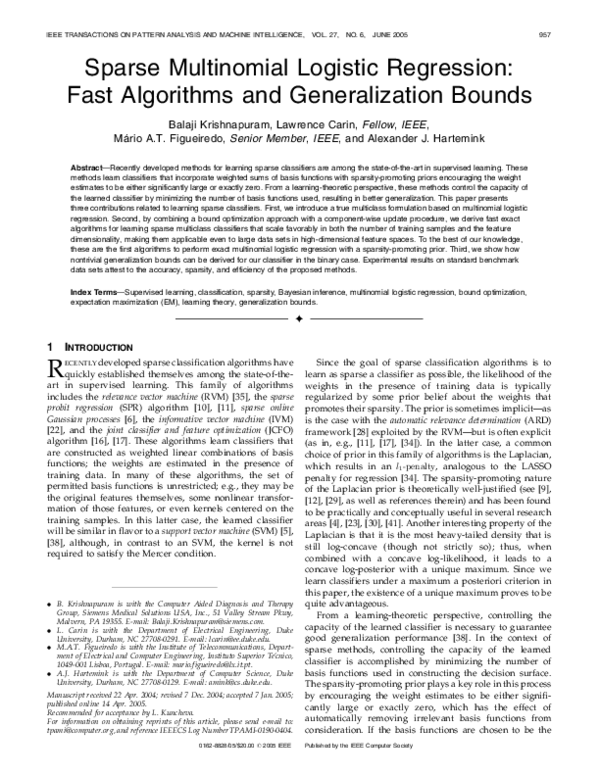 (PDF) Sparse multinomial logistic regression: fast algorithms and generalization bounds
