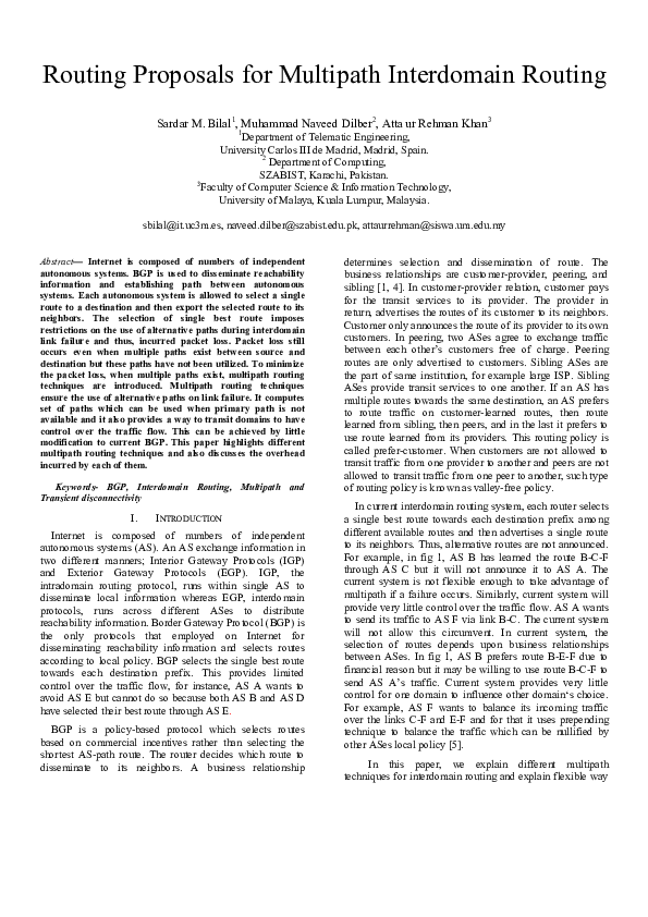 (PDF) Routing proposals for multipath interdomain routing