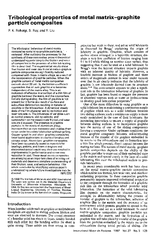 (PDF) Tribological properties of metal matrix-graphite particle composites
