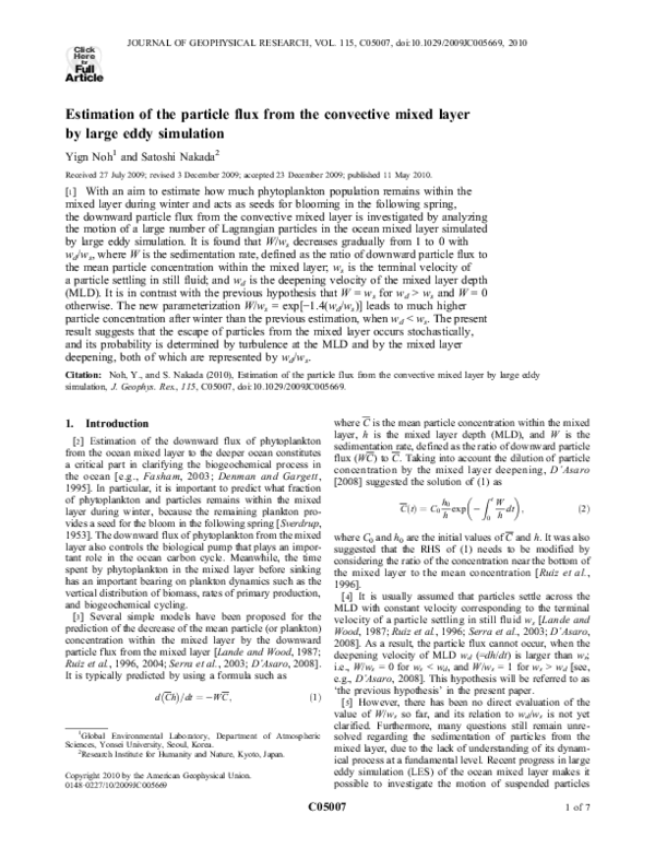 Pdf Estimation Of The Particle Flux From The Convective Mixed Layer By Large Eddy Simulation