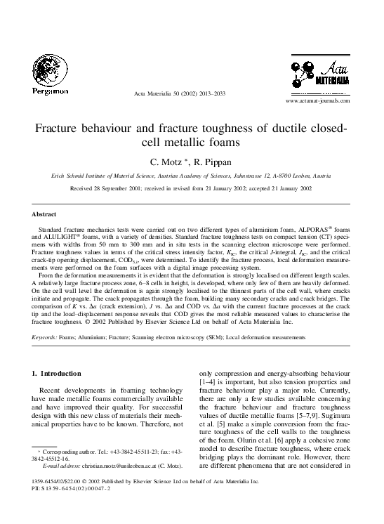 (PDF) Fracture behaviour and fracture toughness of ductile closed-cell ...