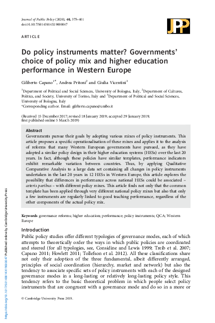 (PDF) Do policy instruments matter? Governments’ choice of policy mix ...