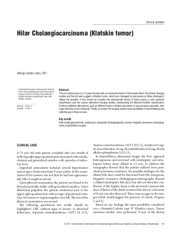 (PDF) Hilar Cholangiocarcinoma (Klatskin tumor)