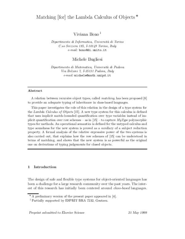 (PDF) Matching for the lambda calculus of objects