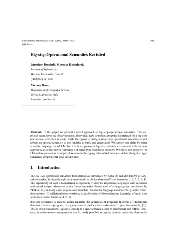 (PDF) Big-step Operational Semantics Revisited | Viviana Bono - Academia.edu