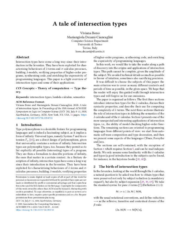 (PDF) A tale of intersection types