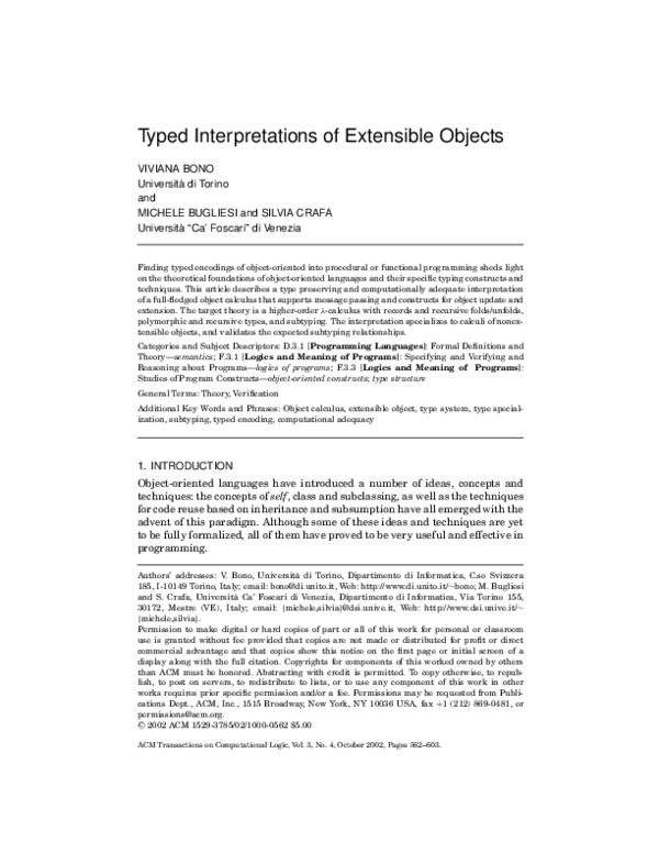(PDF) Typed interpretations of extensible objects