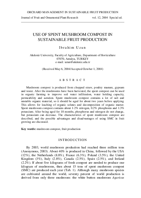 (PDF) Use of spent mushroom compost in sustainable fruit production