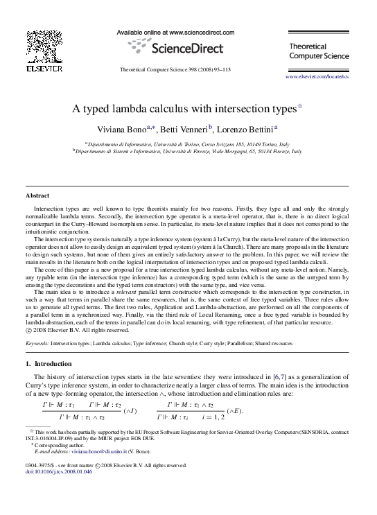 Pdf A Typed Lambda Calculus With Intersection Types Viviana Bono