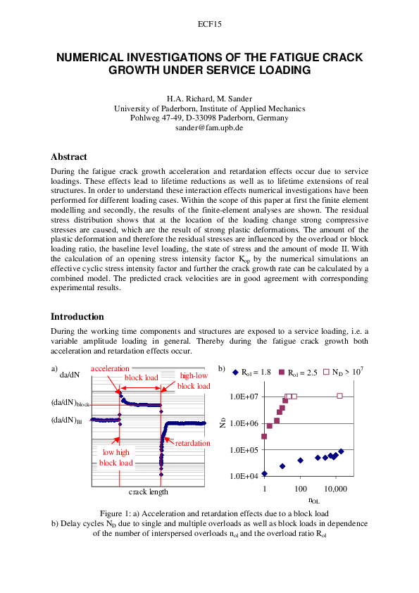 (PDF) Numerical investigations of the fatigue crack growth under service loading