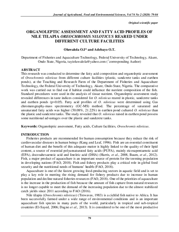 (PDF) The Organoleptic Assessment and Fatty Acid Profiles of Nile ...