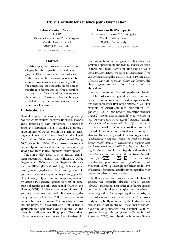 (PDF) Efficient kernels for sentence pair classification