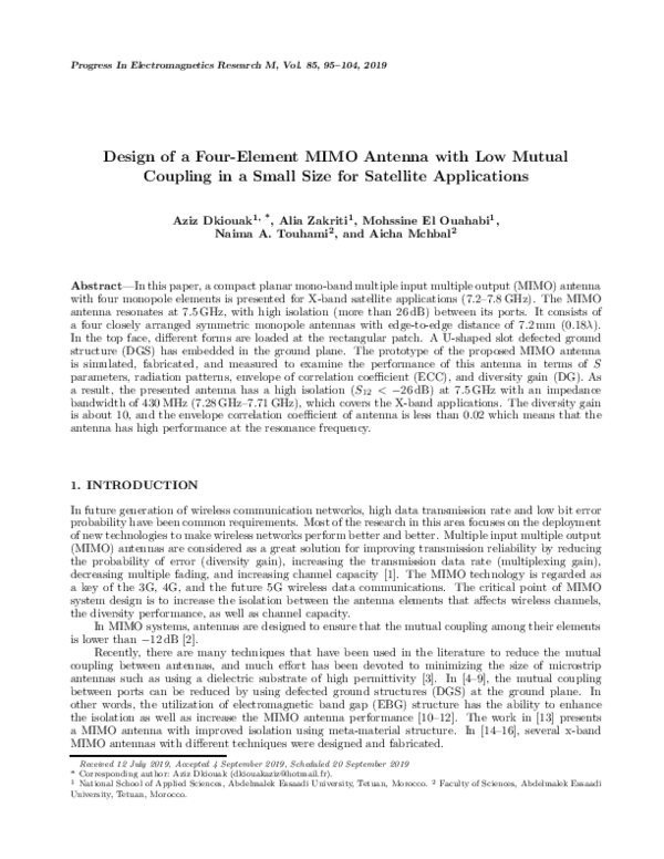 (PDF) Design of a Four-Element Mimo Antenna with Low Mutual Coupling in a Small Size for ...