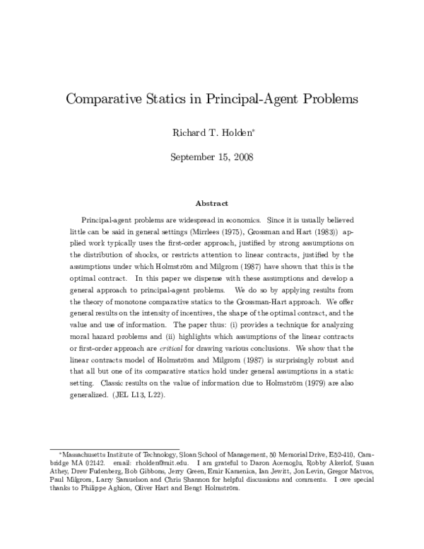 (PDF) Comparative statics in principal-agent problems