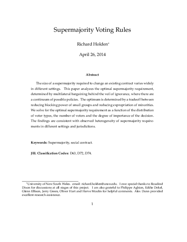 (PDF) Supermajority Voting Rules