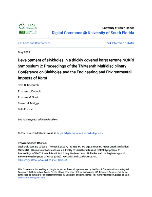 (PDF) Development of sinkholes in a thickly covered karst terrane NCKRI ...