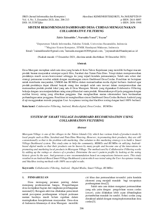 (PDF) Sistem Rekomendasi Dashboard Desa Cerdas Menggunakan ...