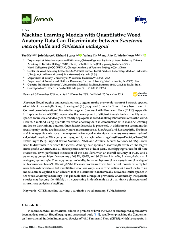 (PDF) Machine Learning Models with Quantitative Wood Anatomy Data Can Discriminate between ...