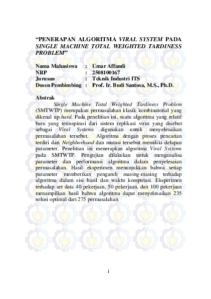(PDF) Penerapan Algoritma Viral Systempada Single- Machine Total Weighted Tardiness Problem