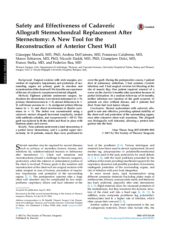 (PDF) Safety and Effectiveness of Cadaveric Allograft Sternochondral ...