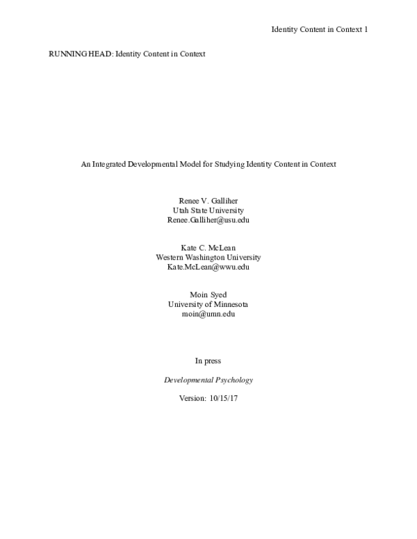 (PDF) An integrated developmental model for studying identity content ...