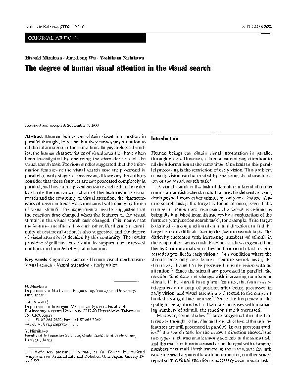 Pdf The Degree Of Human Visual Attention In The Visual Search