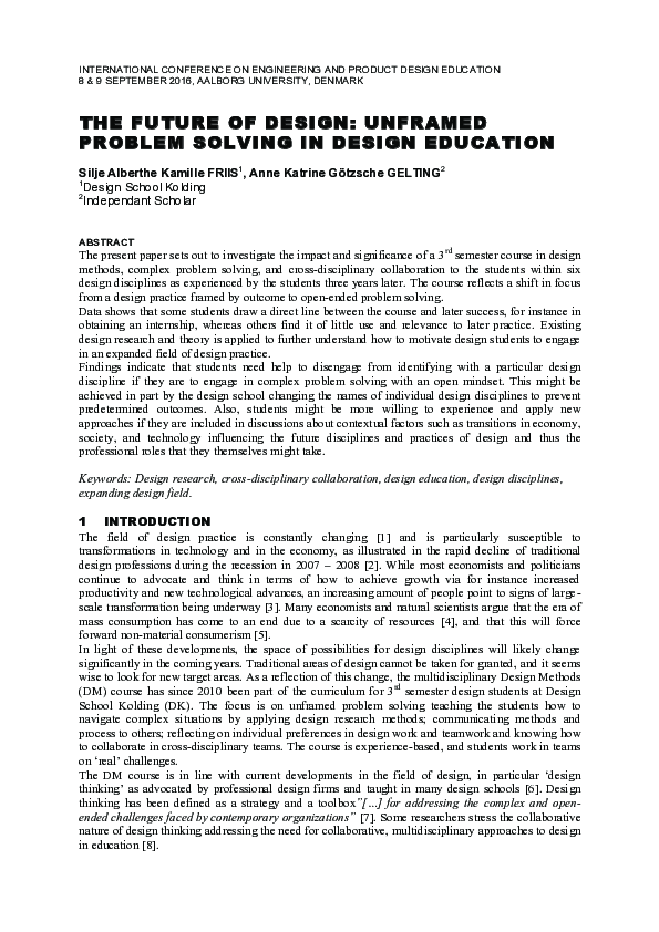 (PDF) The Future of Design: Unframed Problem Solving in Design Education