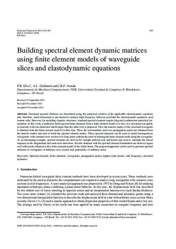 Pdf Building Spectral Element Dynamic Matrices Using Finite Element