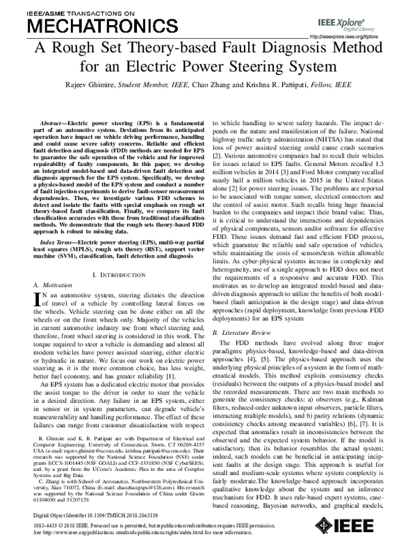 (PDF) A Rough Set-Theory-Based Fault-Diagnosis Method for an Electric Power-Steering System