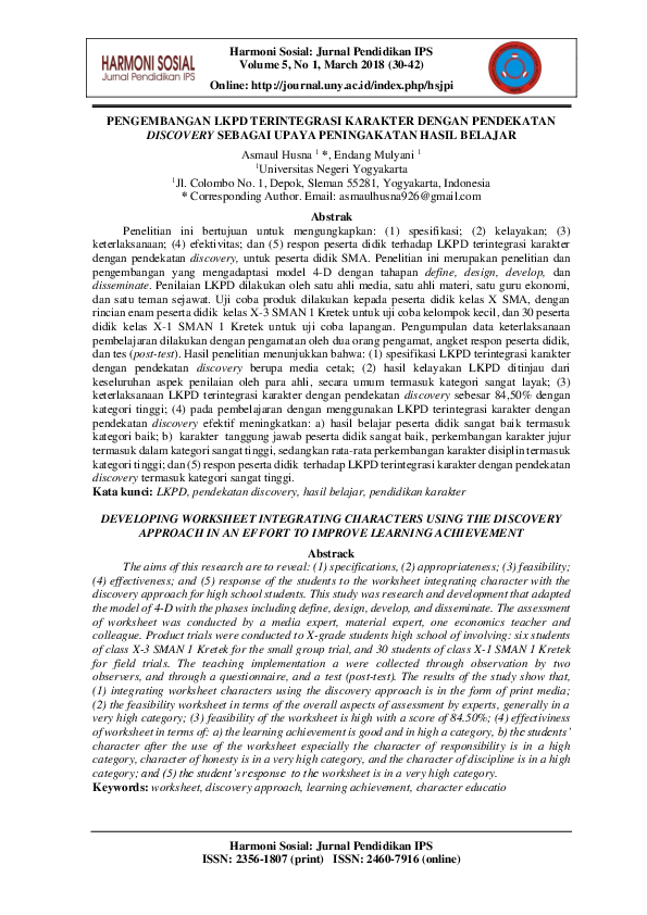 (PDF) Pengembangan LKPD terintegrasi karakter dengan pendekatan discovery sebagai upaya ...