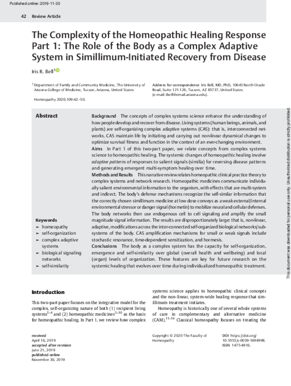 (PDF) The Complexity of the Homeopathic Healing Response Part 1: The ...
