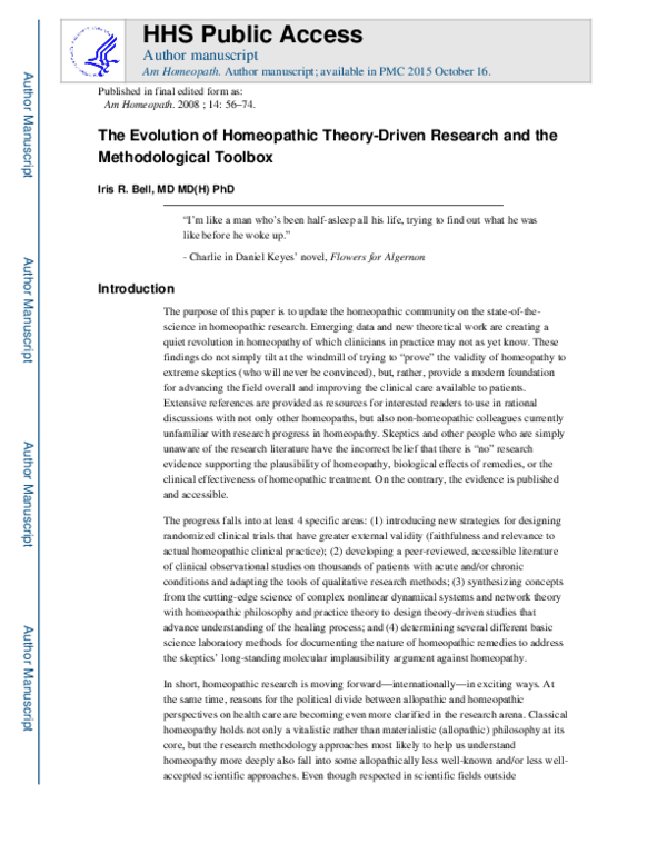 (PDF) The Evolution of Homeopathic Theory-Driven Research and the ...