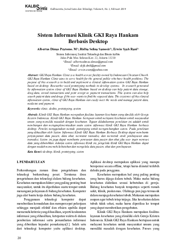 (PDF) Sistem Informasi Klinik GKI Raya Hankam Berbasis Desktop