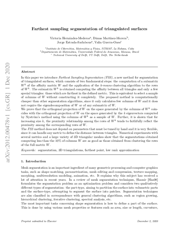 (PDF) Farthest sampling segmentation of triangulated surfaces
