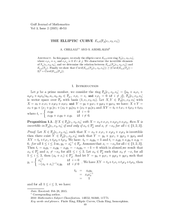 (PDF) The elliptic curve E_{a,b}(F_p[e_1, e_2, e_3])