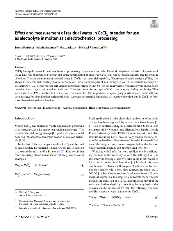 (PDF) Effect and measurement of residual water in CaCl2 intended for ...