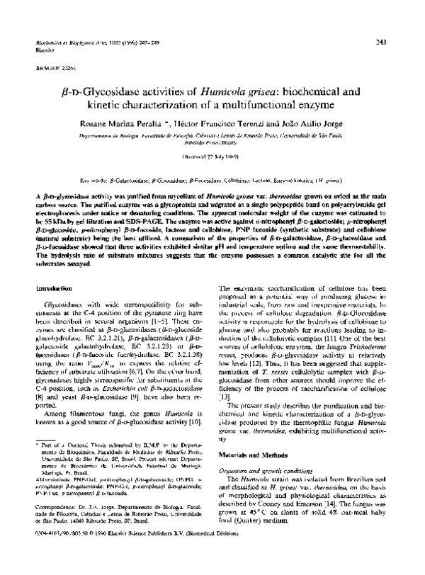 (PDF) β-D-glycosidase activities of Humicola grisea: biochemical and ...