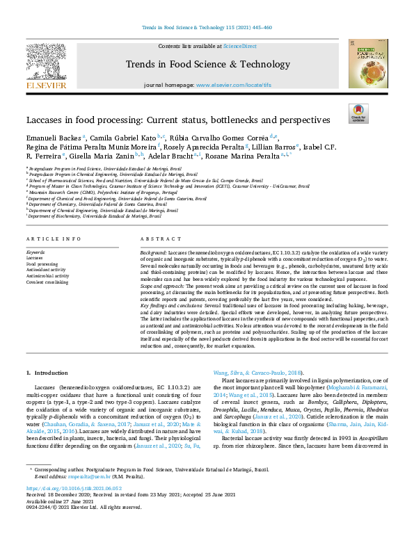(PDF) Laccases in food processing: Current status, bottlenecks and perspectives