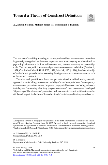 (PDF) Toward a Theory of Construct Definition