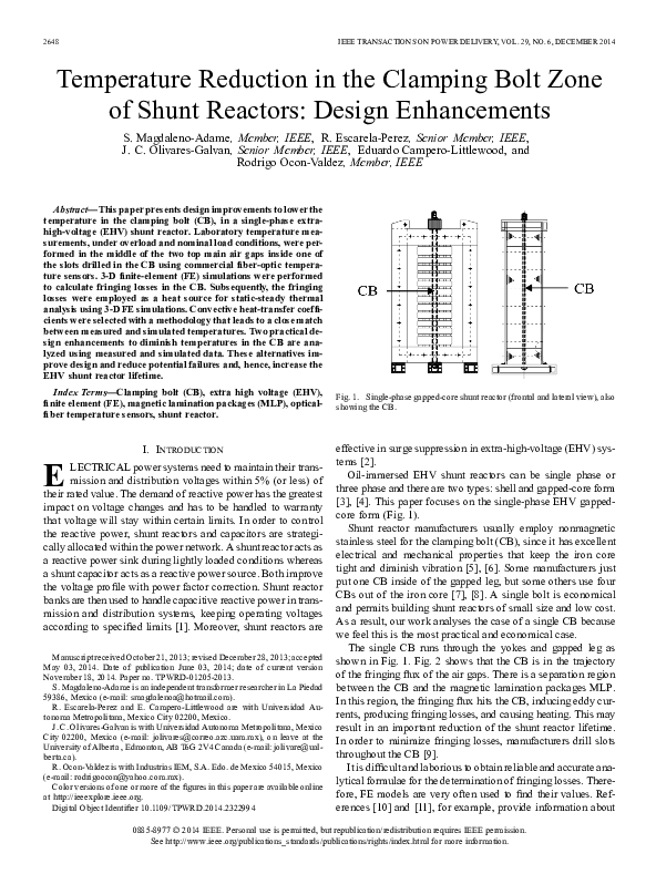 (PDF) Temperature Reduction in the Clamping Bolt Zone of Shunt Reactors ...