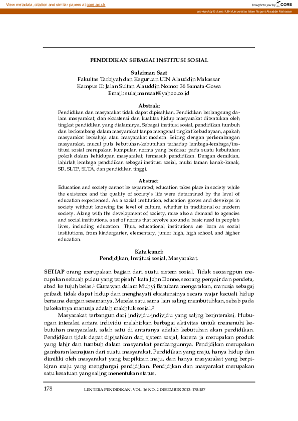 (PDF) Pendidikan Sebagai Institusi Sosial