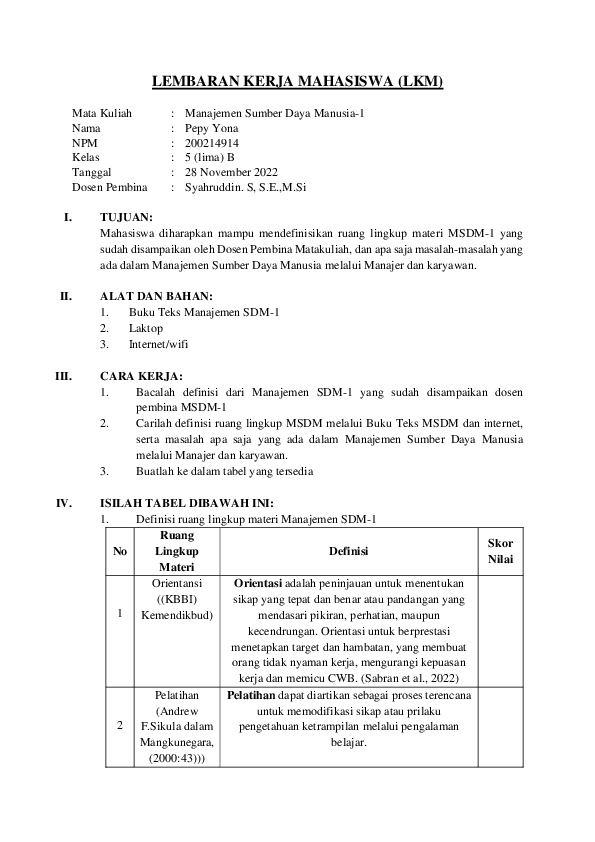 (PDF) LEMBARAN KERJA MAHASISWA (LKM