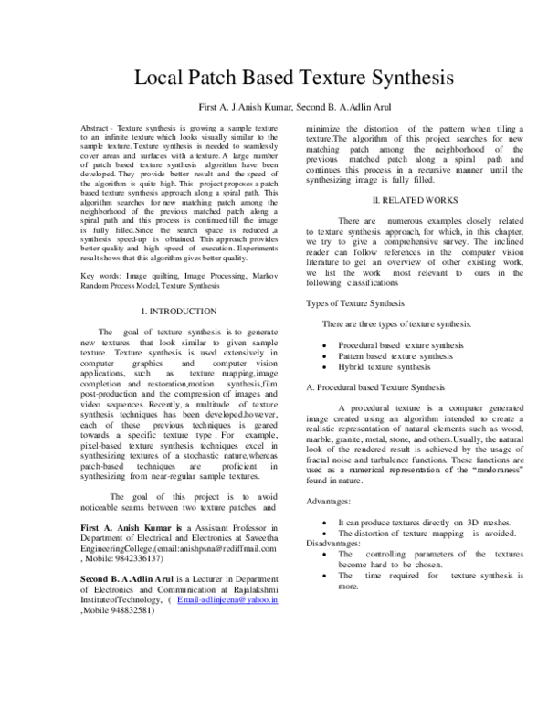 (PDF) Local Patch Based Texture Synthesis | Anish Kumar - Academia.edu (PDF) Local Patch Based Texture Synthesis | Anish Kumar - Academia.edu