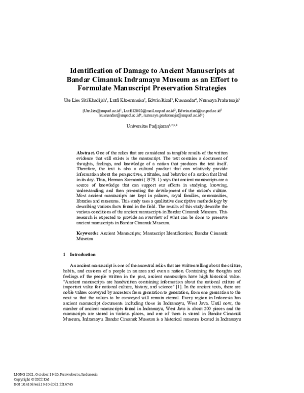 (PDF) Identification of Damage to Ancient Manuscripts at Bandar Cimanuk ...