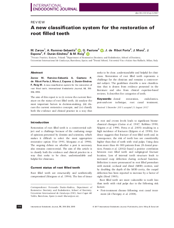 (PDF) A new classification system for the restoration of root filled teeth