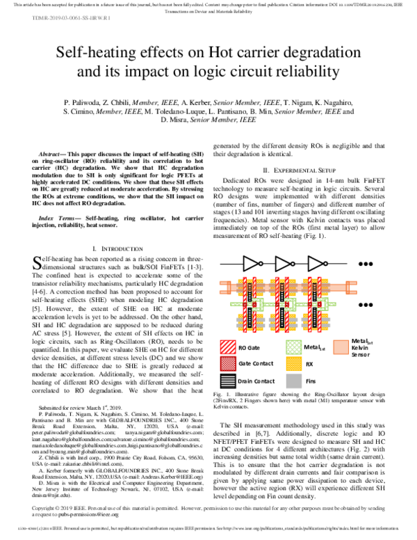 (PDF) Self-Heating Effects on Hot Carrier Degradation and Its Impact on Logic Circuit Reliability