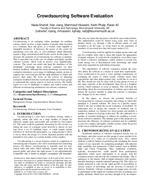 (PDF) Crowdsourcing software evaluation