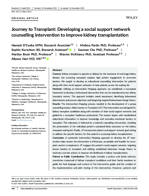 (PDF) Journey to Transplant: Developing a social support network ...