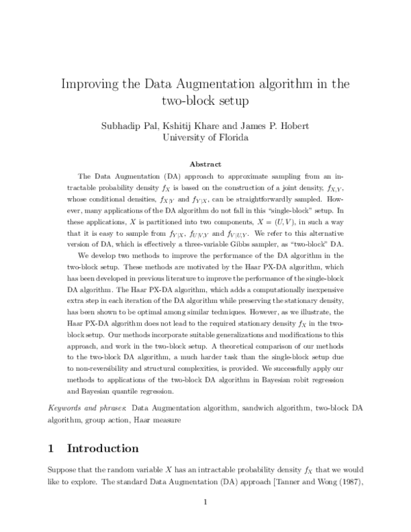 (PDF) Improving the Data Augmentation Algorithm in the Two-Block Setup