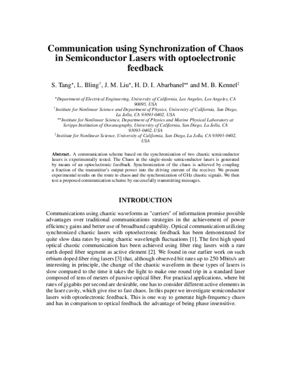 (PDF) Communication using Synchronization of Chaos in Semiconductor ...